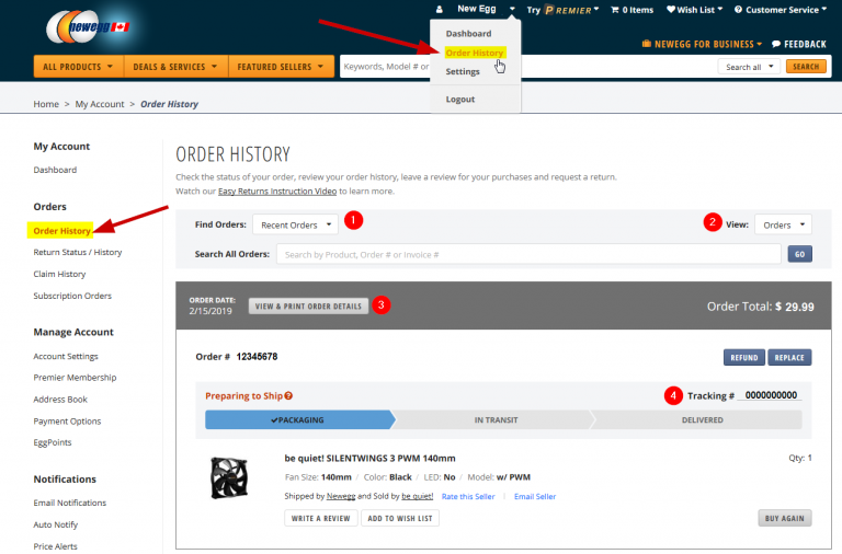 Checking the status of an order - Newegg Knowledge Base